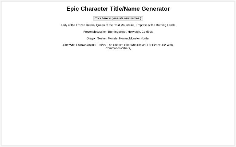 Epic Character Title/Name Generator