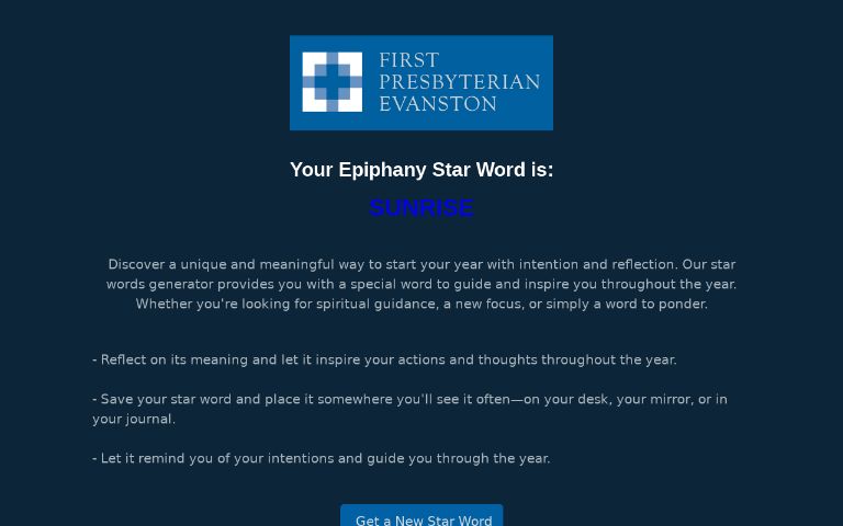 Your Epiphany Star Word is: ― Perchance Generator