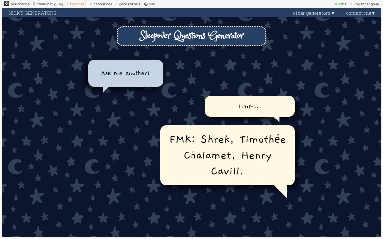 Sleepover Questions Generator