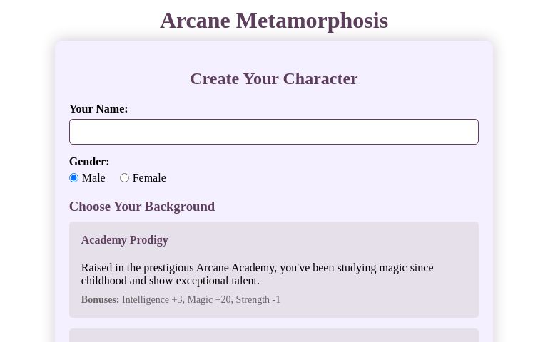 Arcane Metamorphosis ― Perchance Generator