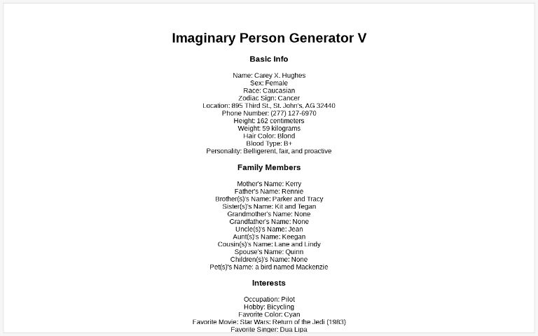 Imaginary Person Generator V