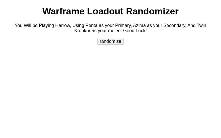 Warframe Loadout Randomizer ― Perchance Generator
