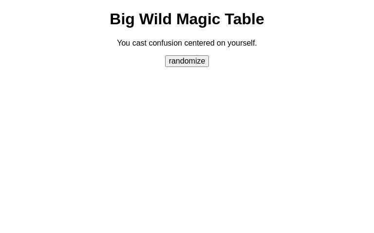 Big Wild Magic Table ― Perchance Generator