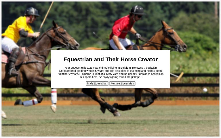Equestrian and Their Horse Creator ― Perchance Generator