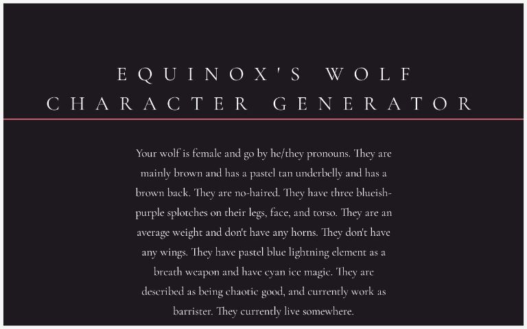 Equinox's Wolf Character Generator