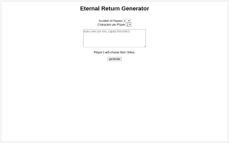 Eternal Return Generator