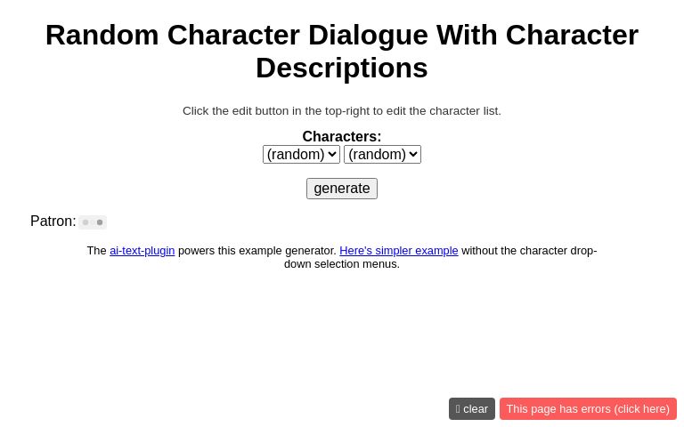 Random Character Dialogue With Character Descriptions ― Perchance Generator