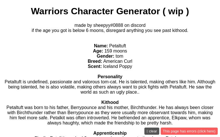 Warriors Character Generator ( wip )