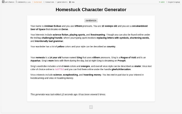 Homestuck Character Generator