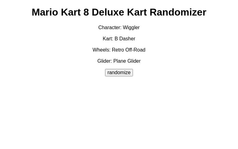 Mario Kart 8 Deluxe Kart Randomizer ― Perchance Generator
