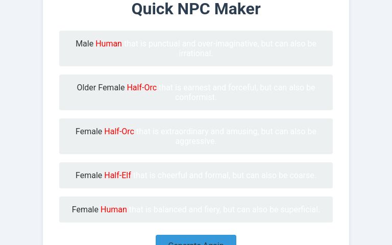 Quick NPC Maker ― Perchance Generator