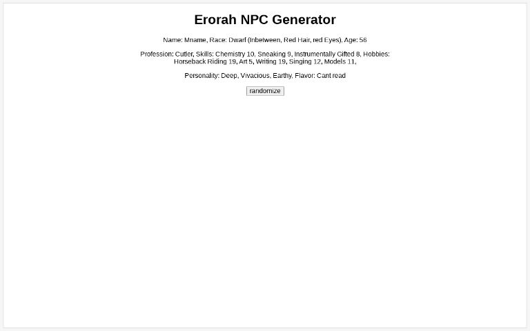 Erorah NPC Generator