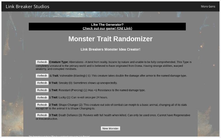 Monster Trait Randomizer ― Perchance Generator