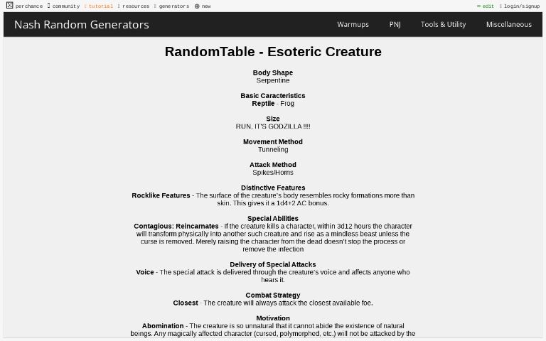 RandomTable - Esoteric Creature ― Perchance Generator