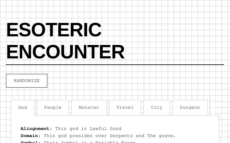 Esoteric Encounter ― Perchance Generator