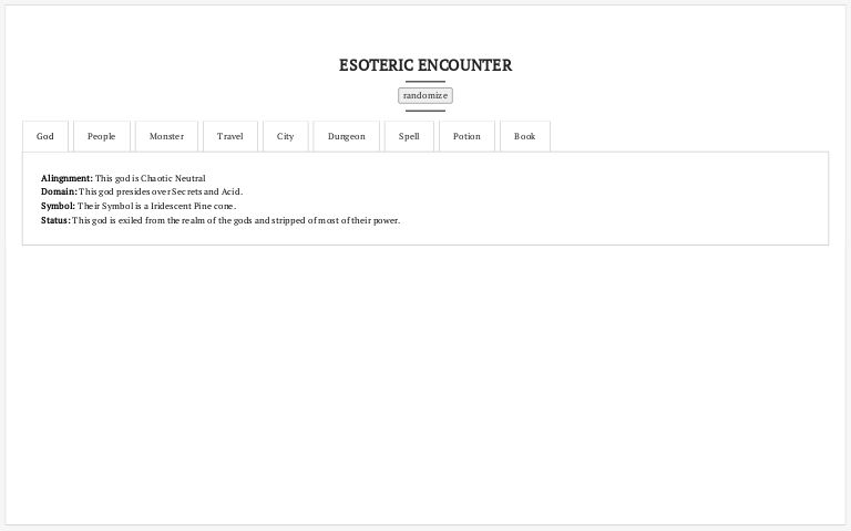 Esoteric Encounter ― Perchance Generator