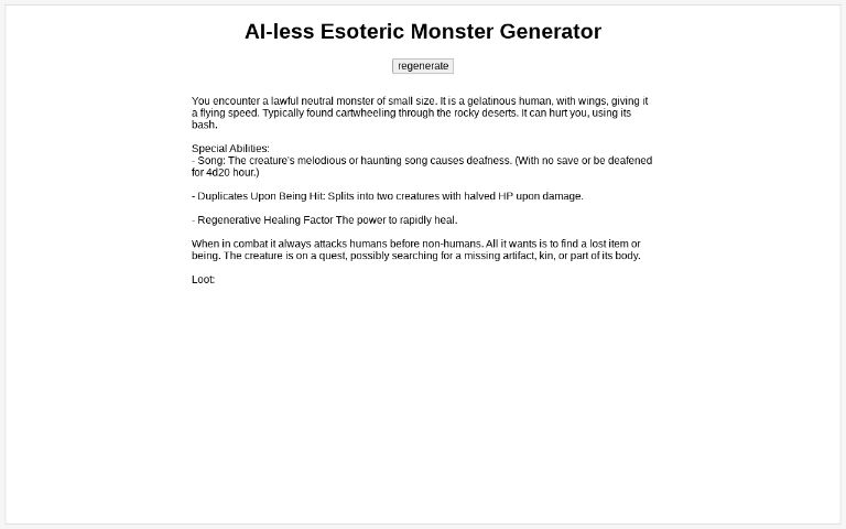 AI-less Esoteric Monster Generator