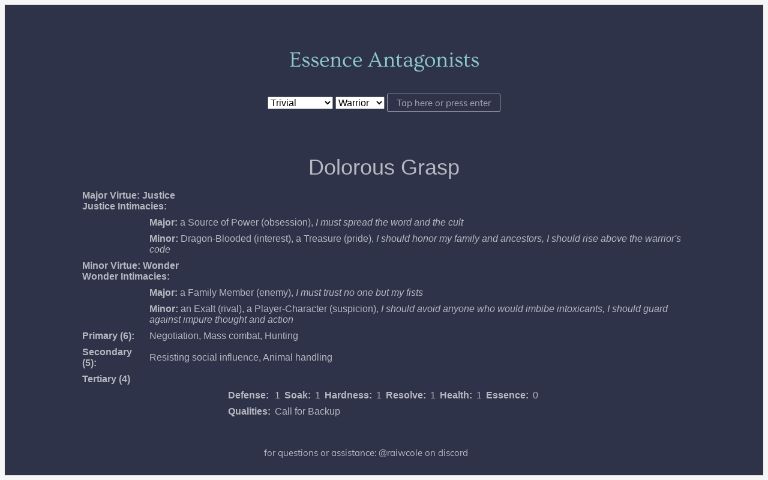 Essence Antagonists ― Perchance Generator