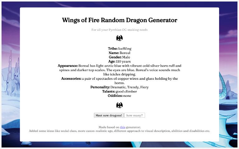 Wings of Fire Random Dragon Generator