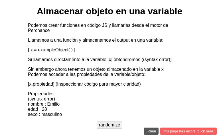 Almacenar objeto en una variable ― Perchance Generator