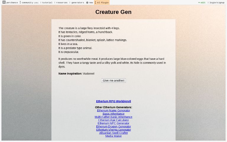 Creature Gen ― Perchance Generator
