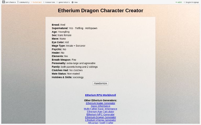 Etherium Dragon Character Creator ― Perchance Generator