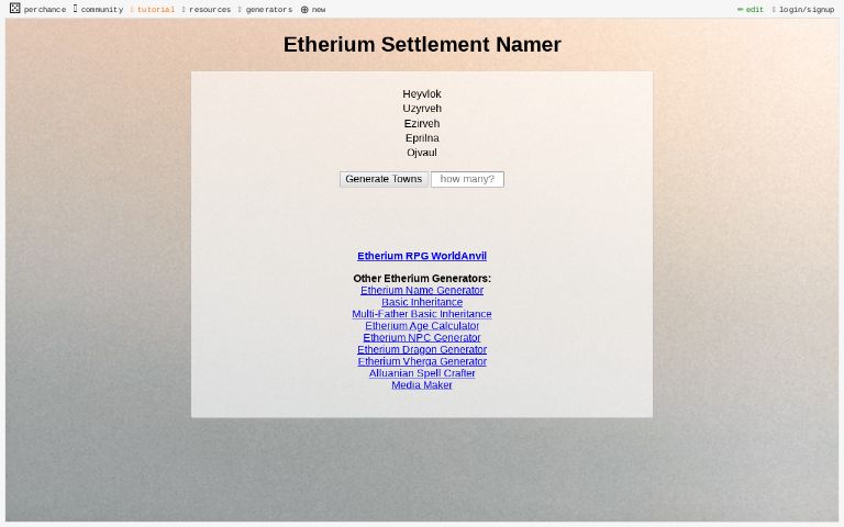 Etherium Settlement Namer ― Perchance Generator