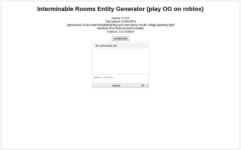 Interminable Rooms Entity Generator (play OG on roblox)