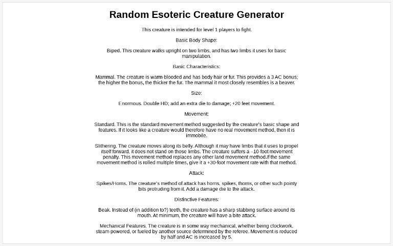 Random Esoteric Creature Generator