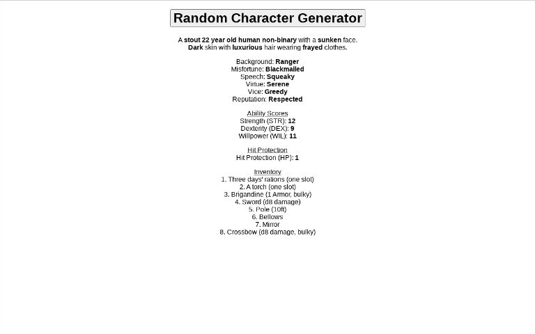 Random Character Generator