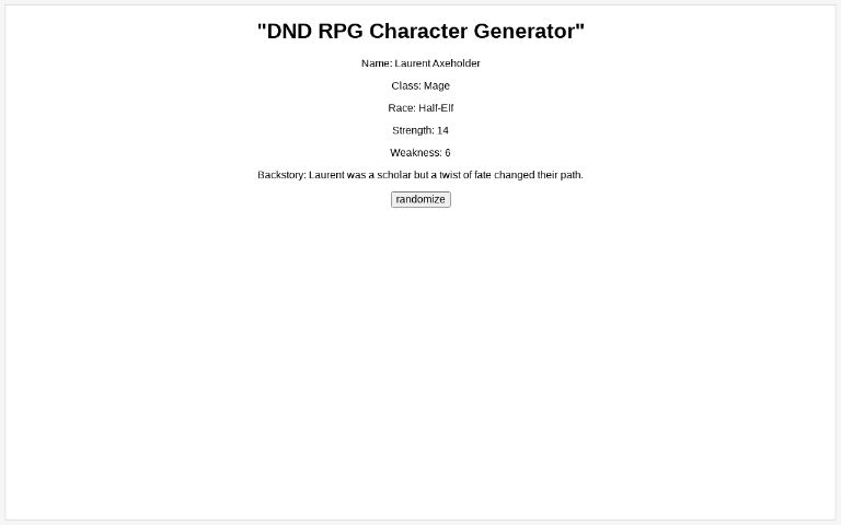 "DND RPG Character Generator"