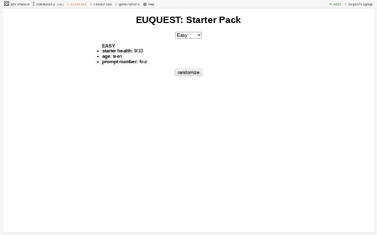 EUQUEST: Starter Pack ― Perchance Generator