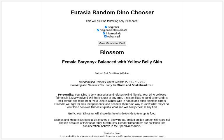 Eurasia Random Dino Chooser ― Perchance Generator