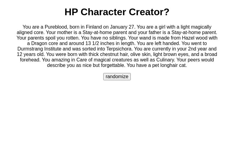 HP Character Creator? ― Perchance Generator