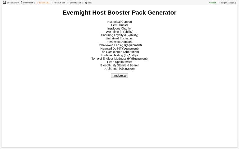 Evernight Host Booster Pack Generator