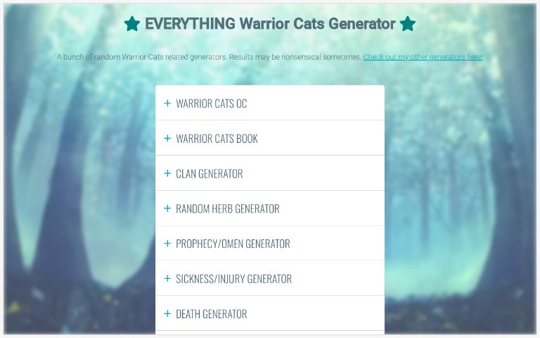 Cloudwatcher's EVERYTHING Warrior Cats Generator