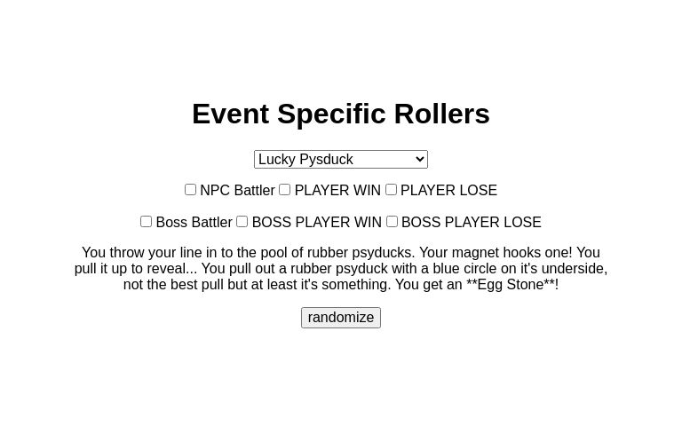 Event Specific Rollers ― Perchance Generator
