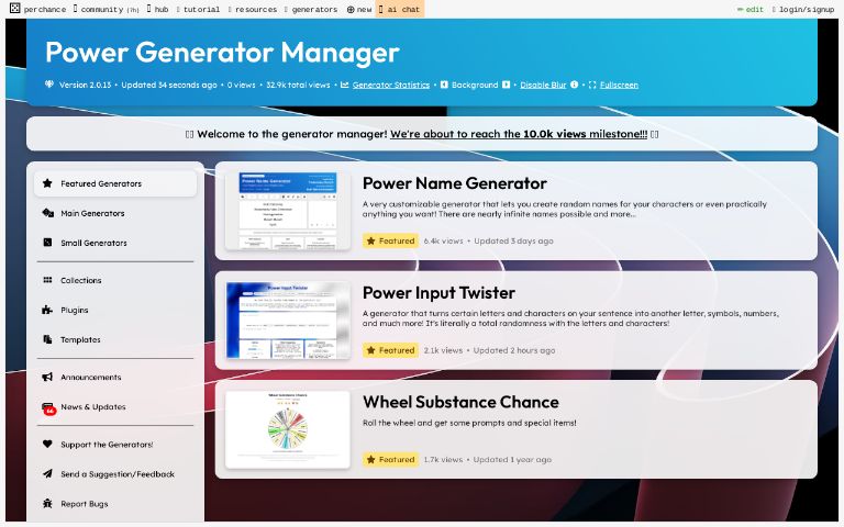 🔥 Power Generator Manager — a generator hub page for all of my ...