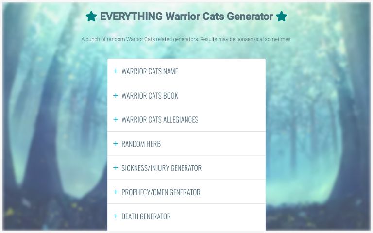 Cloudwatcher's EVERYTHING Warrior Cats Generator