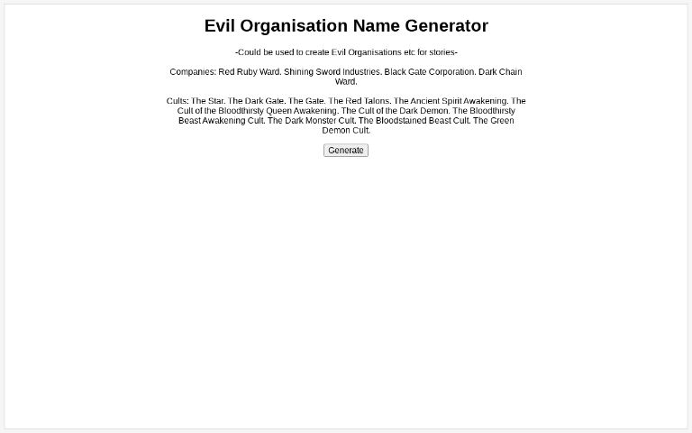 Evil Organisation Name Generator