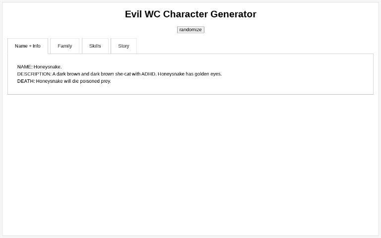 Evil WC Character Generator