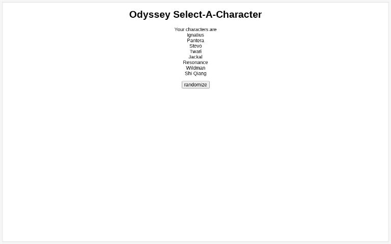 Odyssey Select-A-Character ― Perchance Generator