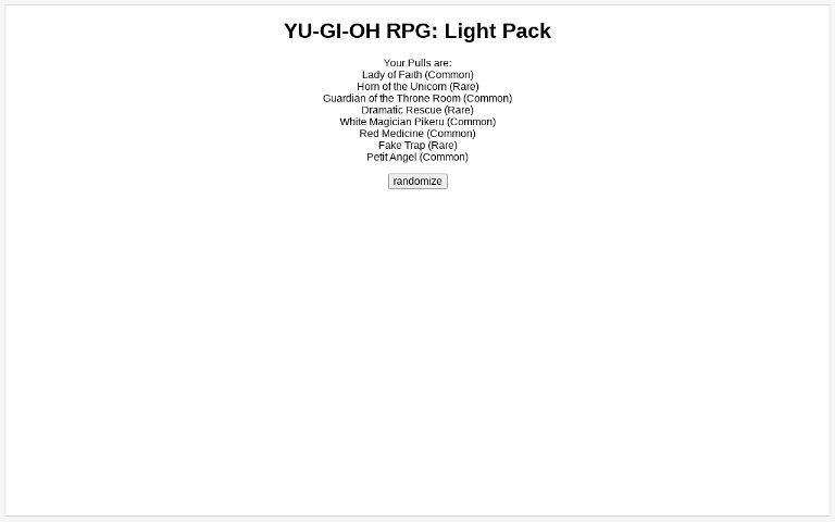 YU-GI-OH RPG: Light Pack ― Perchance Generator