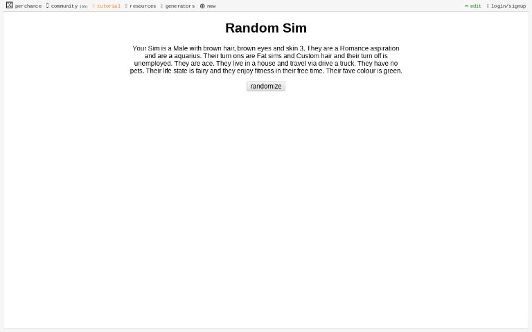 Random Sim ― Perchance Generator