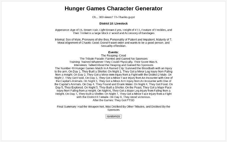 Hunger Games Character Generator
