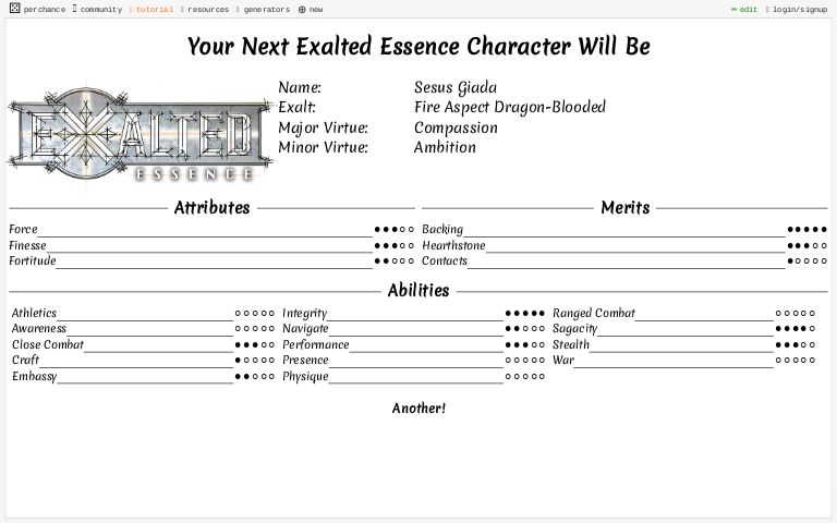 Your Next Exalted Essence Character Will Be ― Perchance Generator