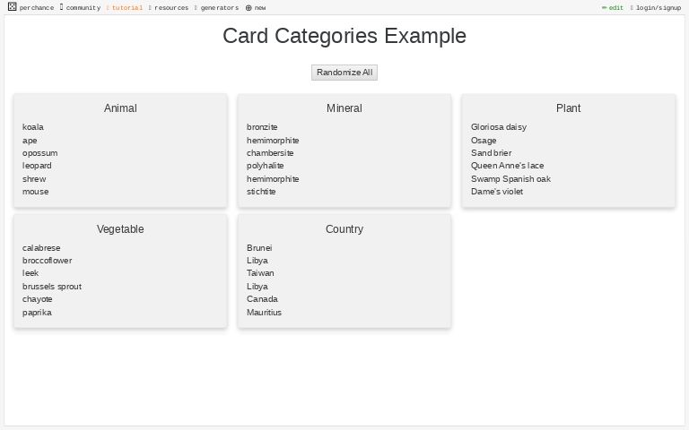 Card Categories Example ― Perchance Generator