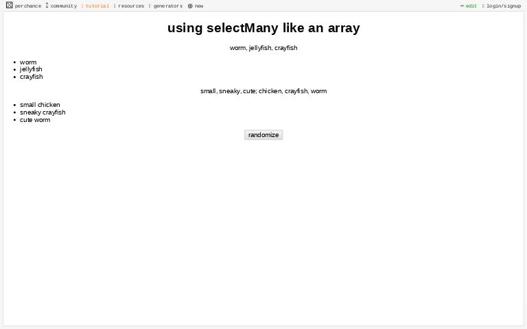 using selectMany like an array ― Perchance Generator