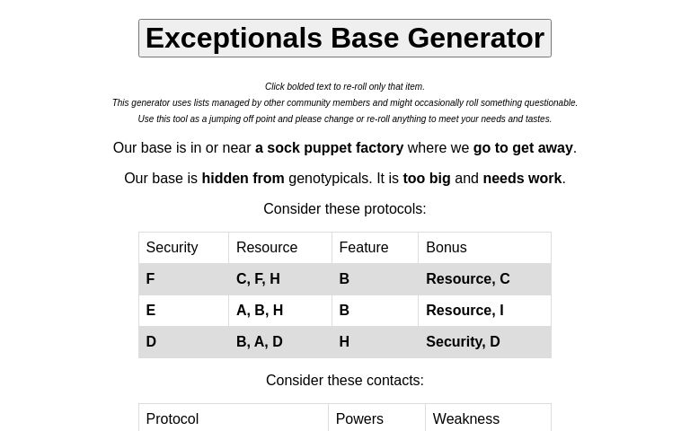 Exceptionals Base Generator