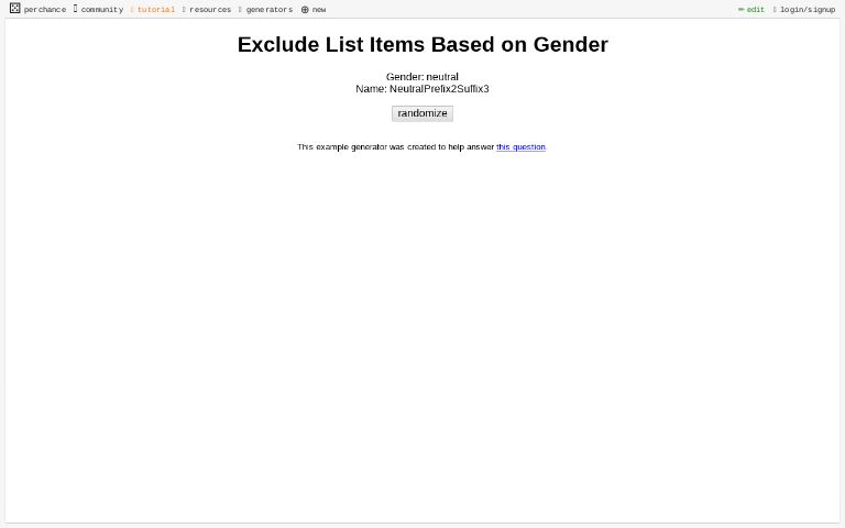 Exclude List Items Based on Gender ― Perchance Generator